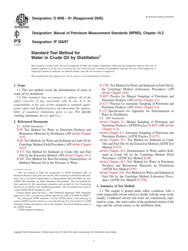 Astm D4006 PDF | PDF | Petroleum | Distillation