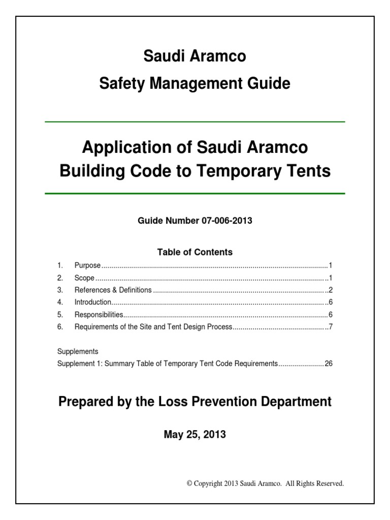 Application of Saudi Aramco Building Code To Temporary Tents | PDF ...