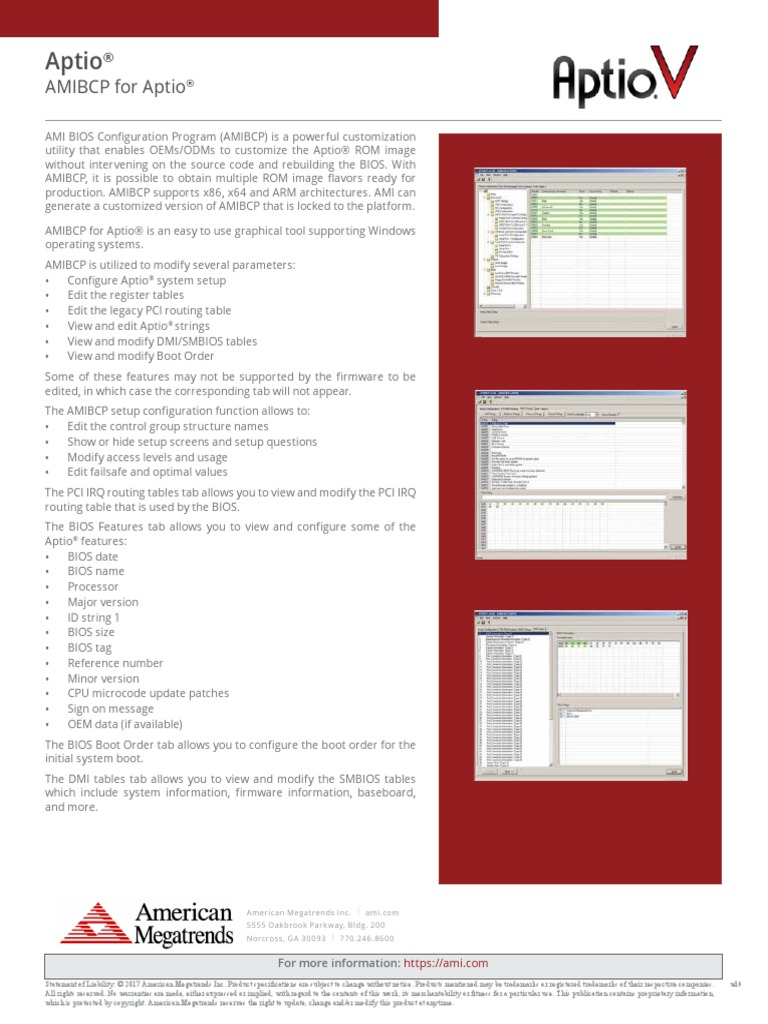 AMIBCP For Aptio Data Sheet | PDF | Bios | Microcomputers