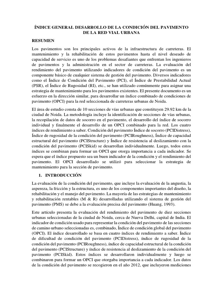 Índice General Desarrollo de La Condición Del Pavimento de La Red Vial ...