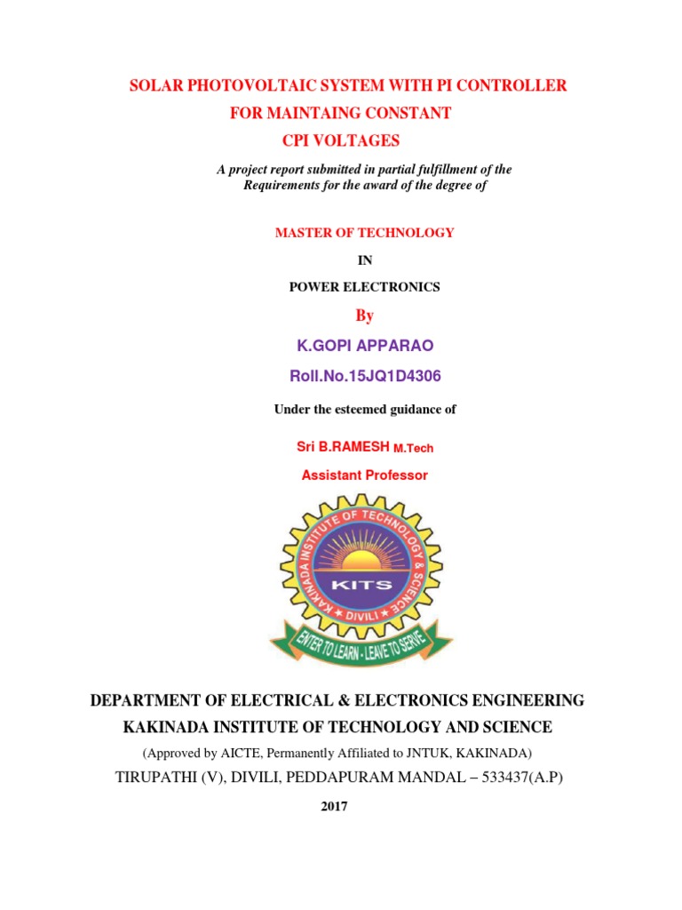 Solar Photovoltaic System With Pi Controller For Maintaing Constant Cpi ...