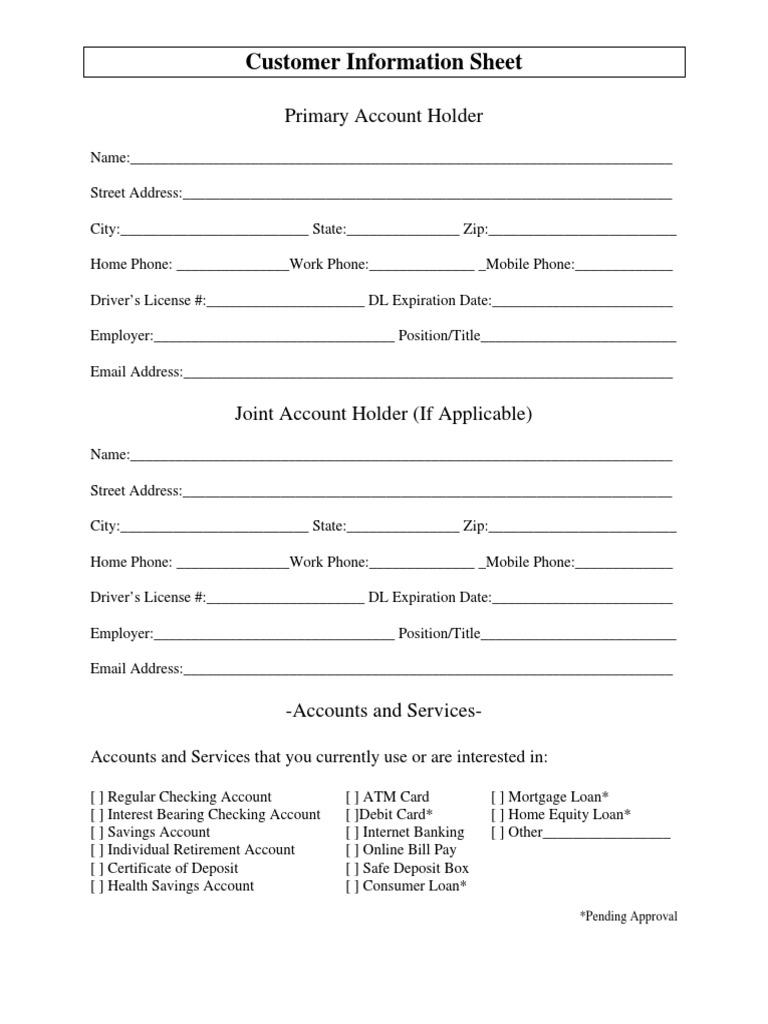 Customer Information Sheet: Primary Account Holder | PDF | Transaction ...
