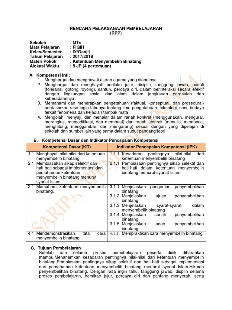 RPP FIkIH Kelas 9 MTs | PDF