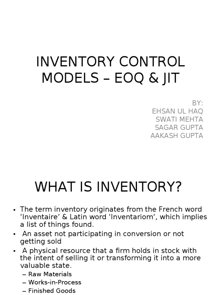 Inventory Control Models - Eoq & Jit | PDF | Inventory | Production And ...