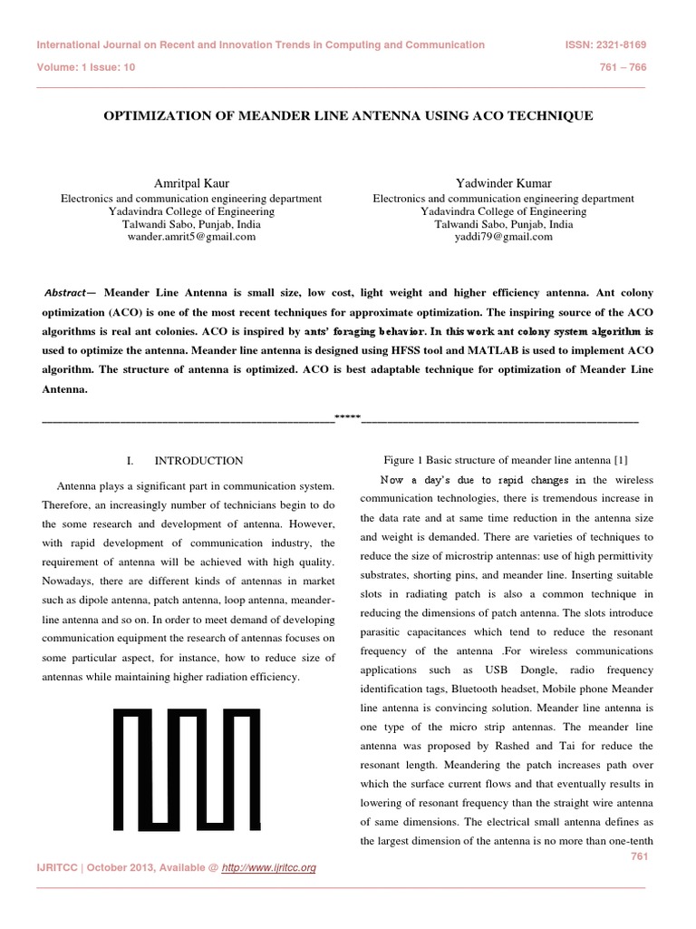 Optimization of Meander Line Antenna Using Aco Technique PDF | Download Free PDF | Antenna ...