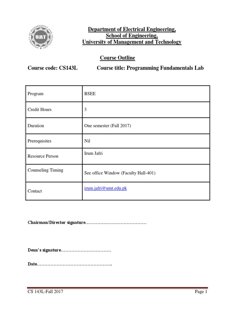Lab Course Outline-CS143 | PDF | C++ | Pointer (Computer Programming)