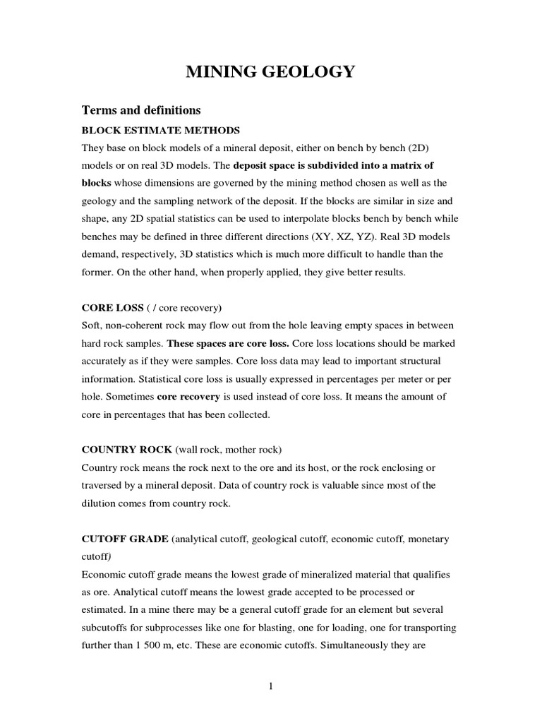 Mining Geology Note PDF | PDF | Geology | Ore