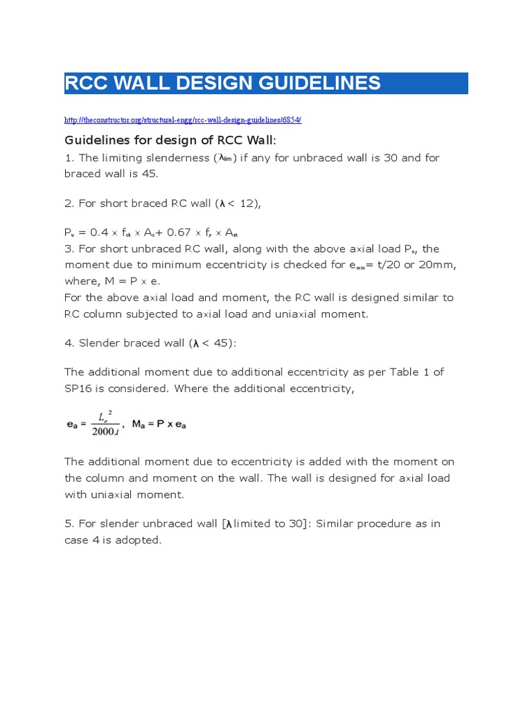 RCC Wall Design Guidelines | PDF | Building Engineering | Civil Engineering