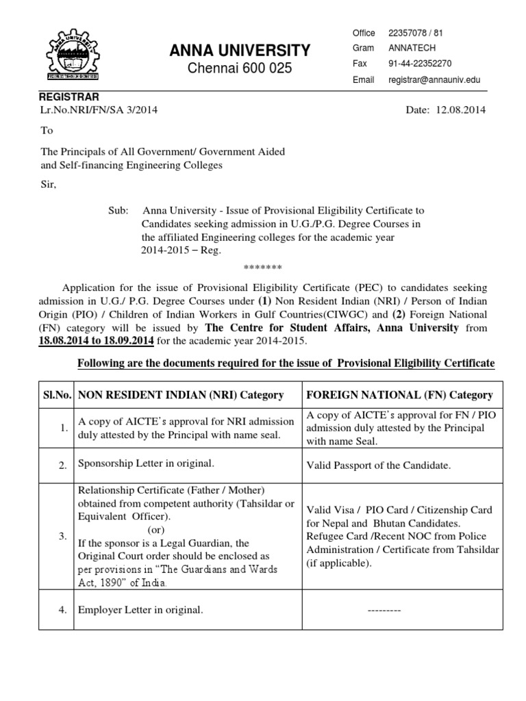 Circular NRI PDF | PDF | University And College Admission | Academic Degree