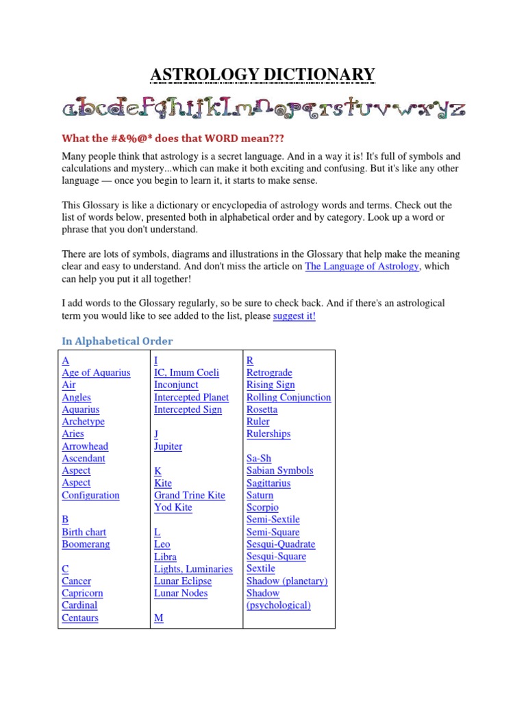 Astrology Dictionary PDF | PDF | Apsis | Astrological Sign