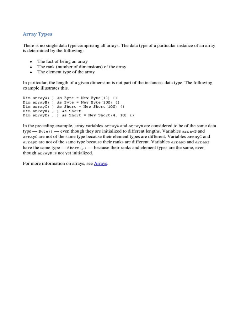 Array Types VB | PDF