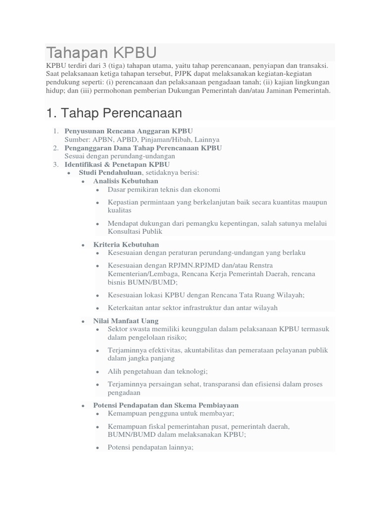 Tahapan KPBU | PDF