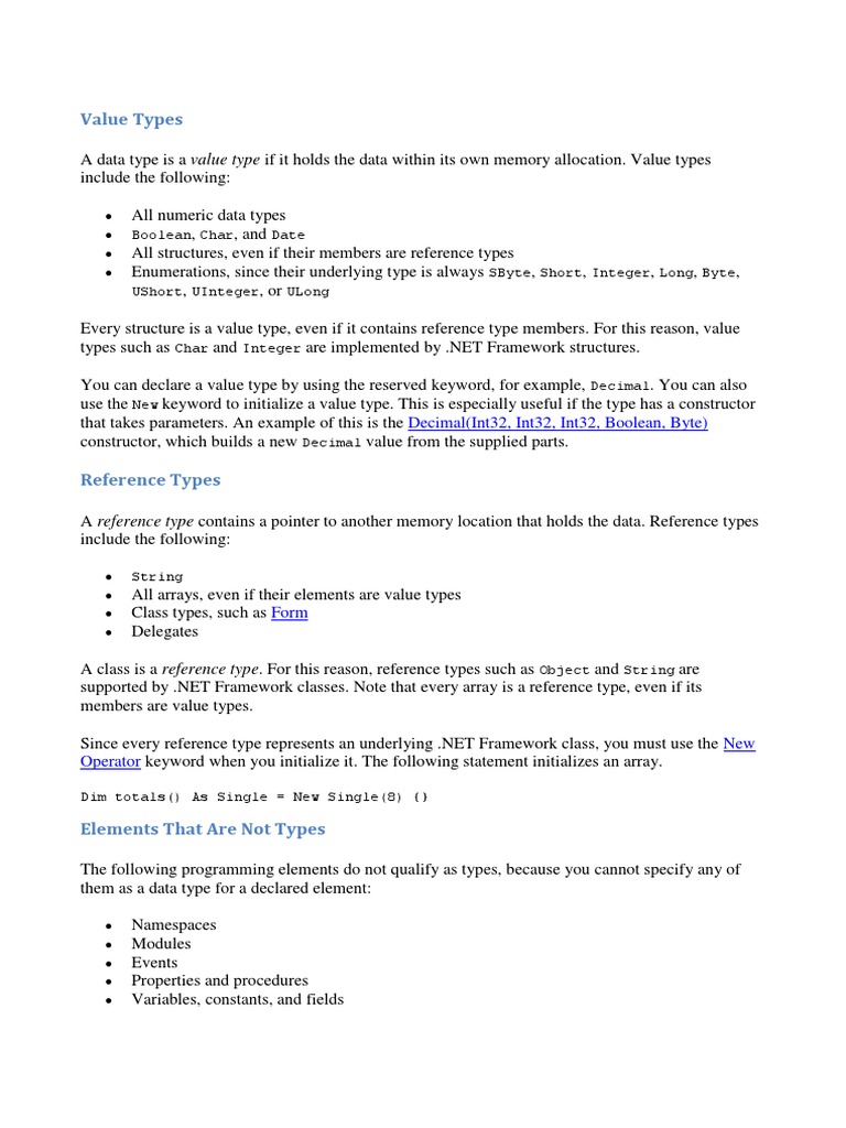 Value Types: Decimal (Int32, Int32, Int32, Boolean, Byte) | PDF | Data Type | Integer (Computer ...