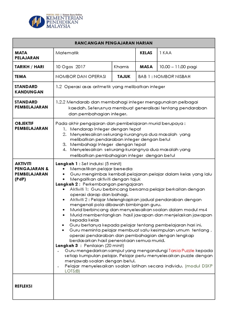 1.2.2 Mendarab Dan Membahagi Integer | PDF