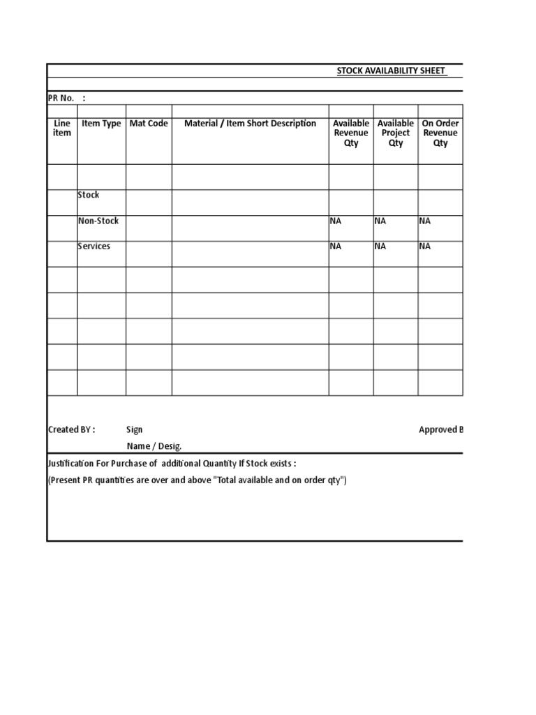 PR No.:: Stock Availability Sheet | PDF