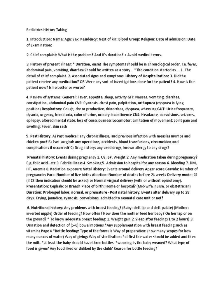 Pediatrics History Taking | PDF | Breastfeeding | Infants