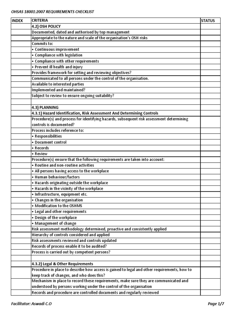 Ohsas18001 Checklist | PDF | Calibration | Competence (Human Resources)