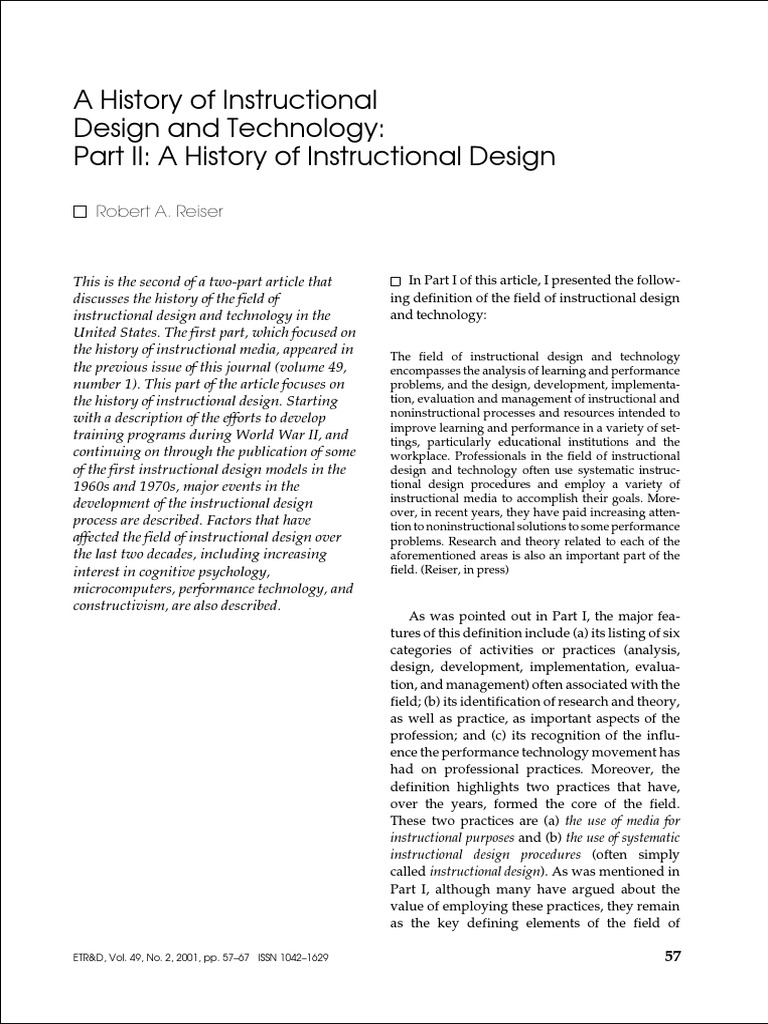 Reiser 2001 History of ID | PDF | Instructional Design | Constructivism ...