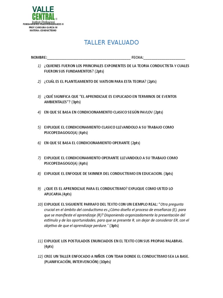 Taller Evaluado Conductismo | PDF | Informática