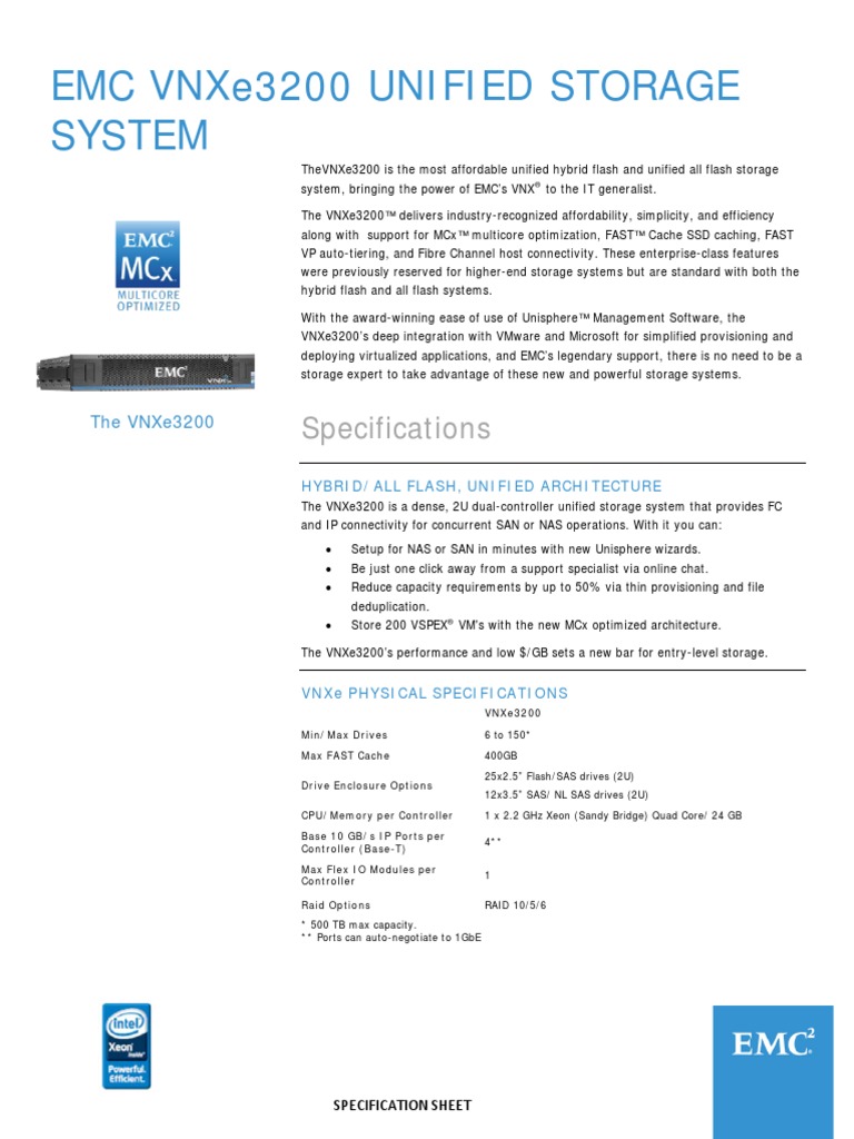 Dell EMC VNXe3200 Hybrid Storage Datasheet PDF | PDF | Alternating ...