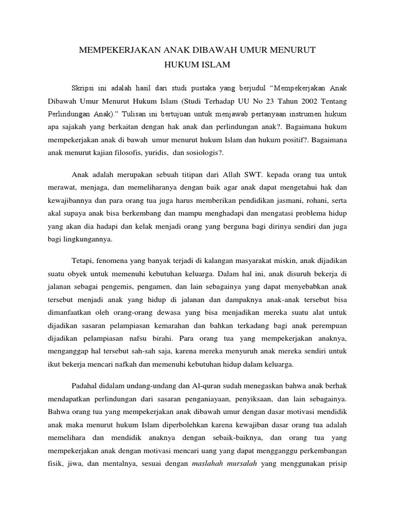 Mempekerjakan Anak Dibawah Umur Menurut Hukum | PDF Mempekerjakan Anak Dibawah Umur Menurut Hukum | PDF