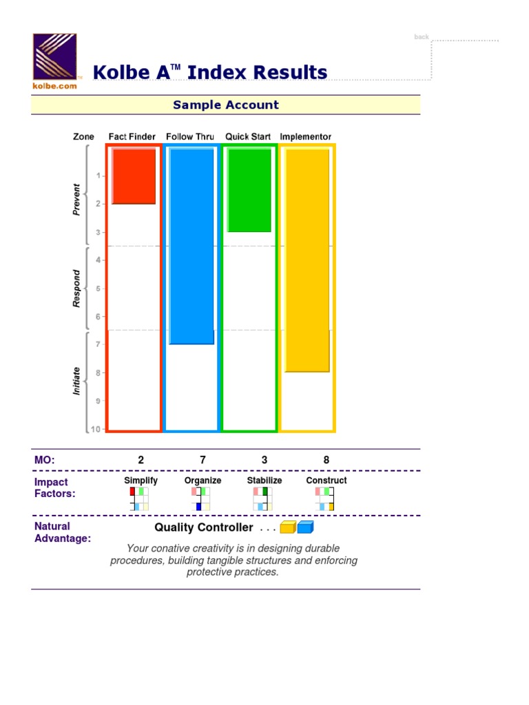 Kolbe Sample a Result | Instinct | Creativity