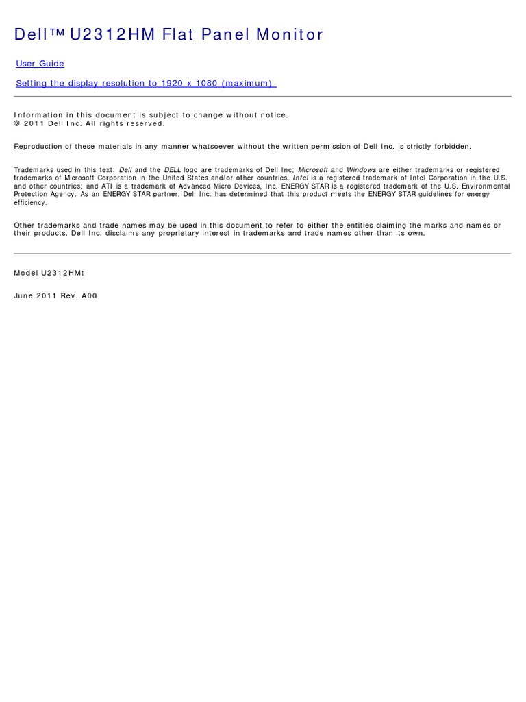 Dell-U2312h - User's Guide - En-Us PDF | PDF | Computer Monitor | Usb