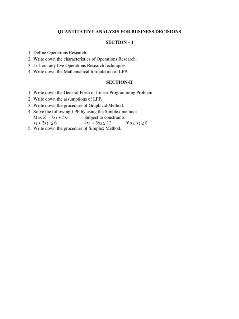 Quantitative Analysis For Business Decisions Section - I | PDF