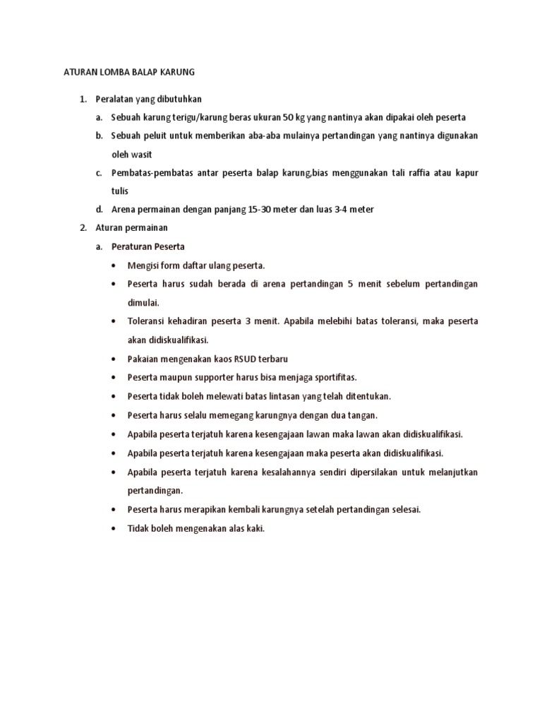 Aturan Lomba Balap Karung | PDF