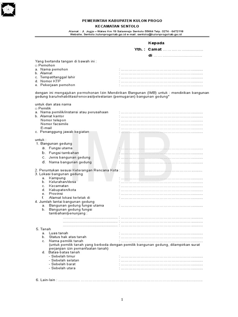 Contoh Surat IMB dan Persyaratannya | PDF | Griya & Taman
