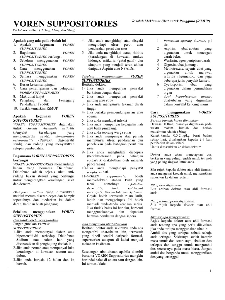 Voren Suppositories Diclofenac Sodium Y.S.P. INDUSTRIES M SDN BHD ...