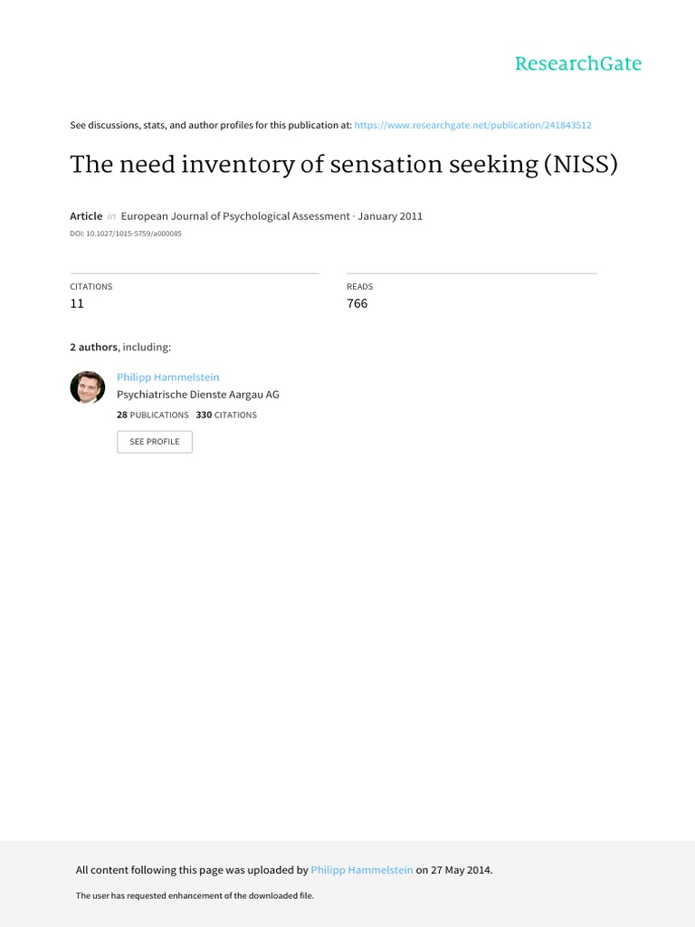 Sensation Seeking Scale | PDF | Factor Analysis | Validity (Statistics)