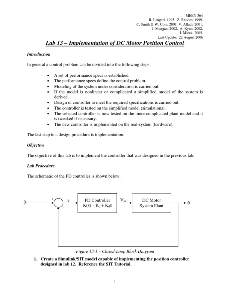 Lab 13 - Implementation of DC Motor Position Control | PDF | Electronic ...