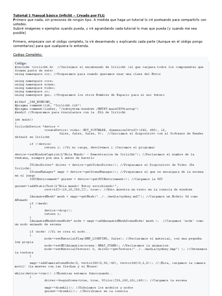 Tutorial 1 Manual Basico Irrlicht | PDF | Animación | C
