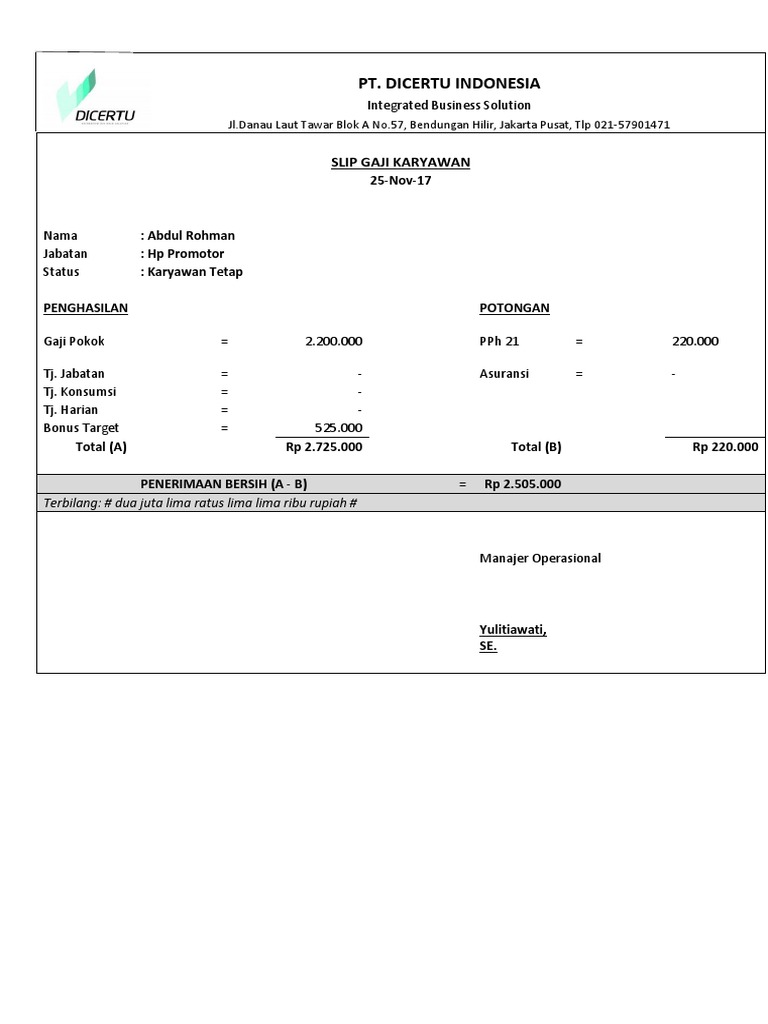 Contoh Slip Gaji | PDF