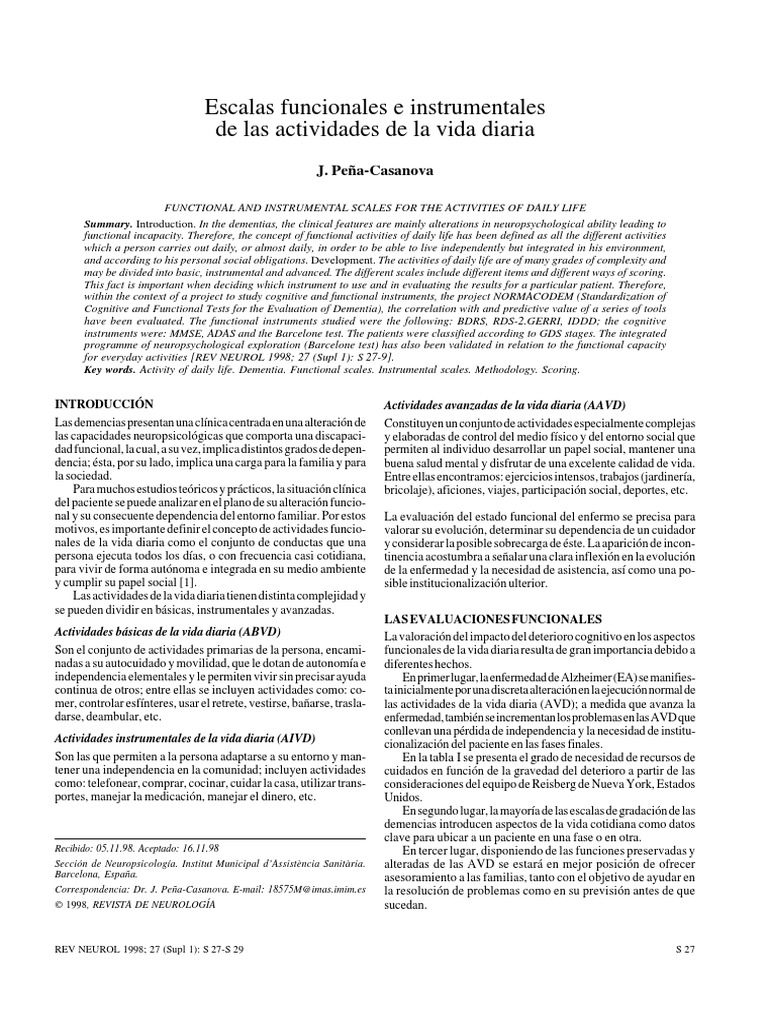 Escalas Funcionales e Instrumentales para Avd | PDF | Dementia | Mental ...