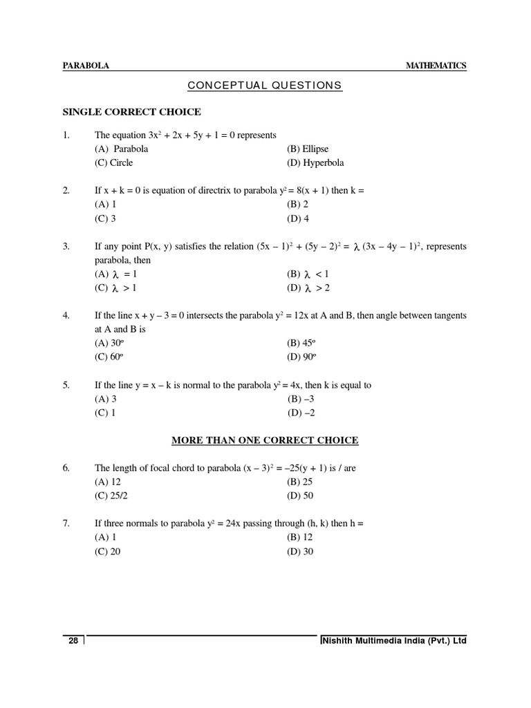 03 Parabola Level | PDF | René Descartes | Geometric Shapes