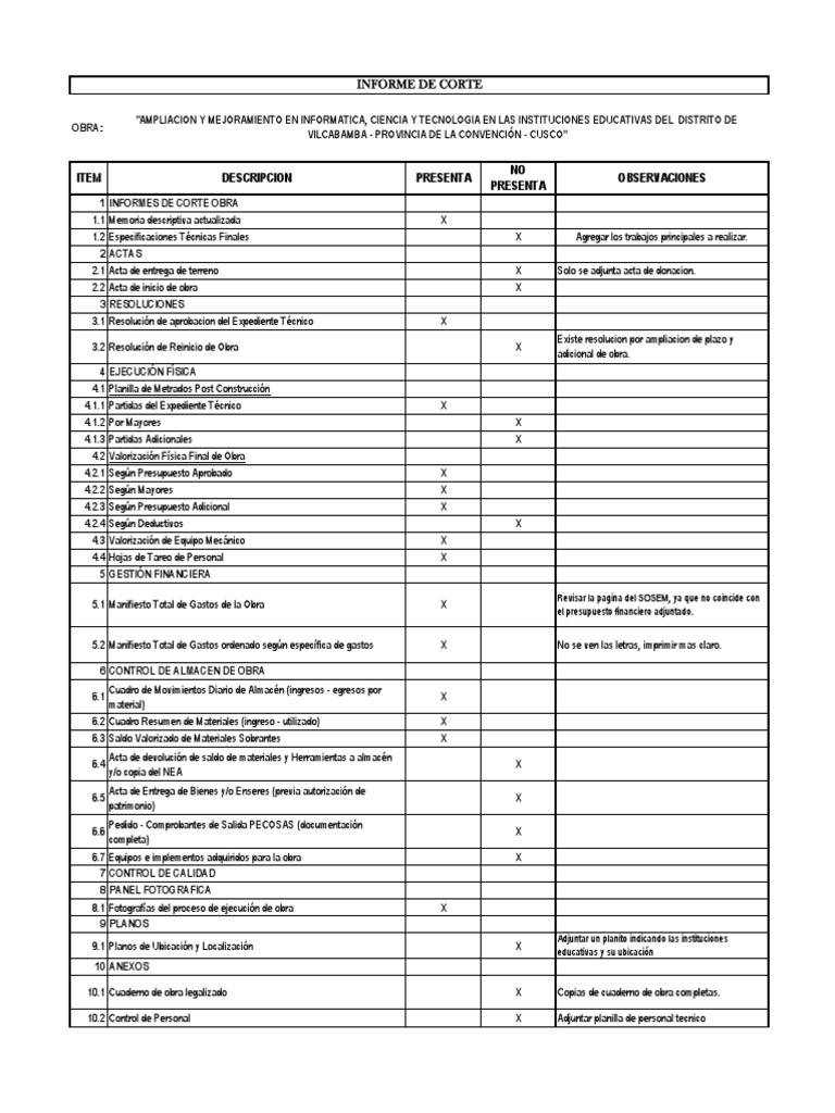 Informes de Corte de Obra | PDF | Economias | Informática y tecnología ...