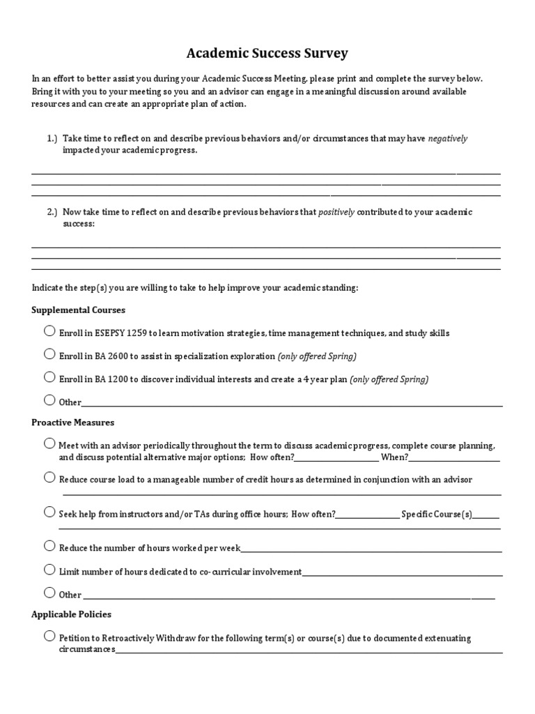 Academic Success Survey | Motivation | Self-Improvement