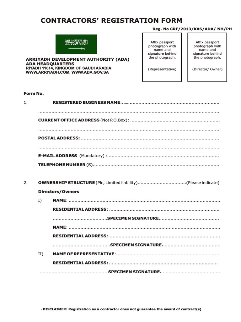 ADA Suppliers Registration Application Form | PDF | Identity Document ...