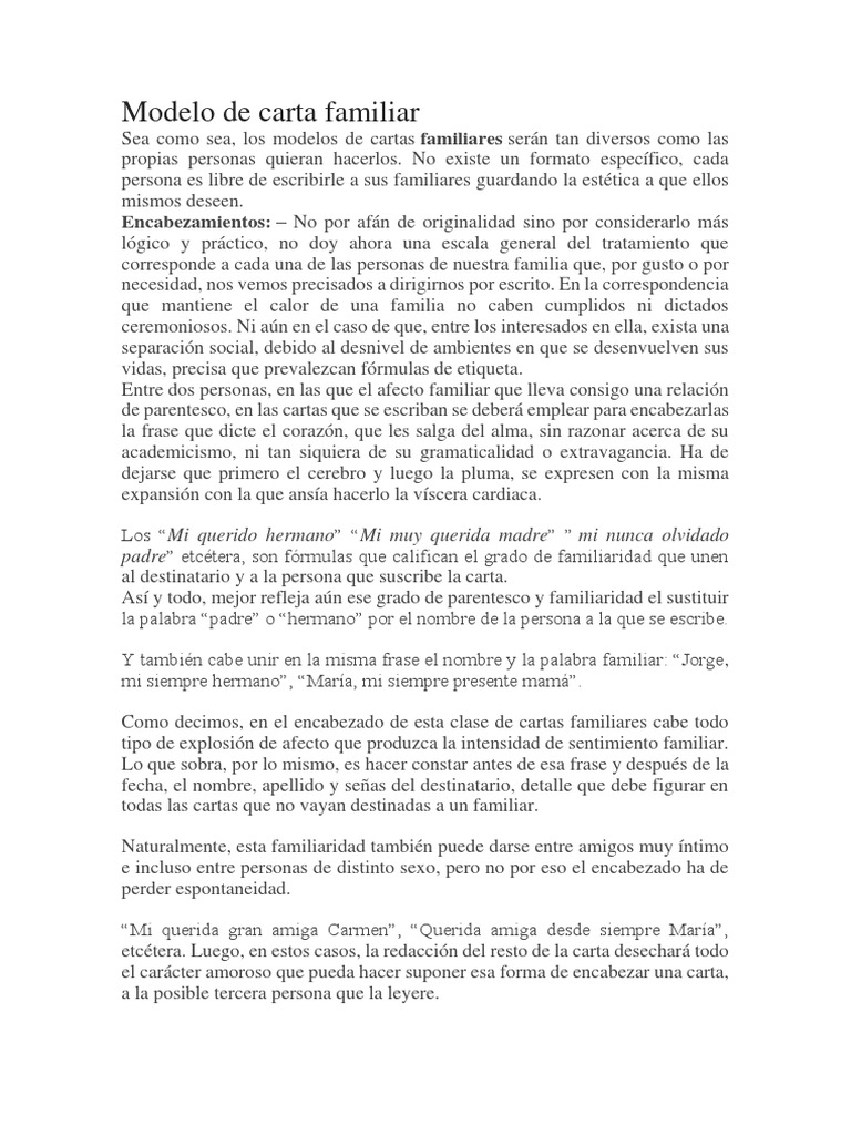 Modelo de Carta Familiar | PDF