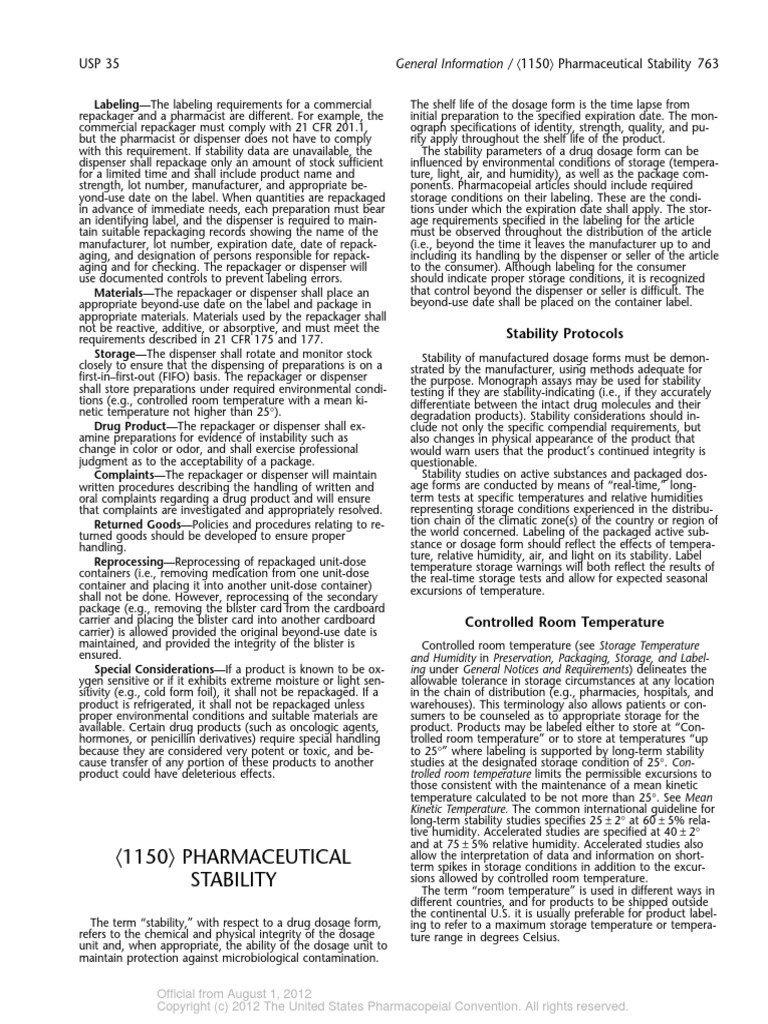 USP 1150 PharmaceuticalStability MKT PDF | PDF | Bioavailability | Dose ...
