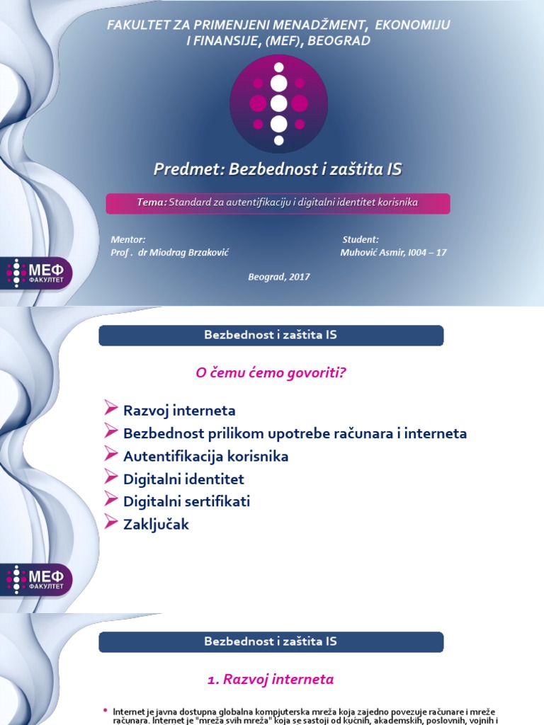 Standard Za Autentifikaciju I Digitalni Identitet Korisnika Na ...