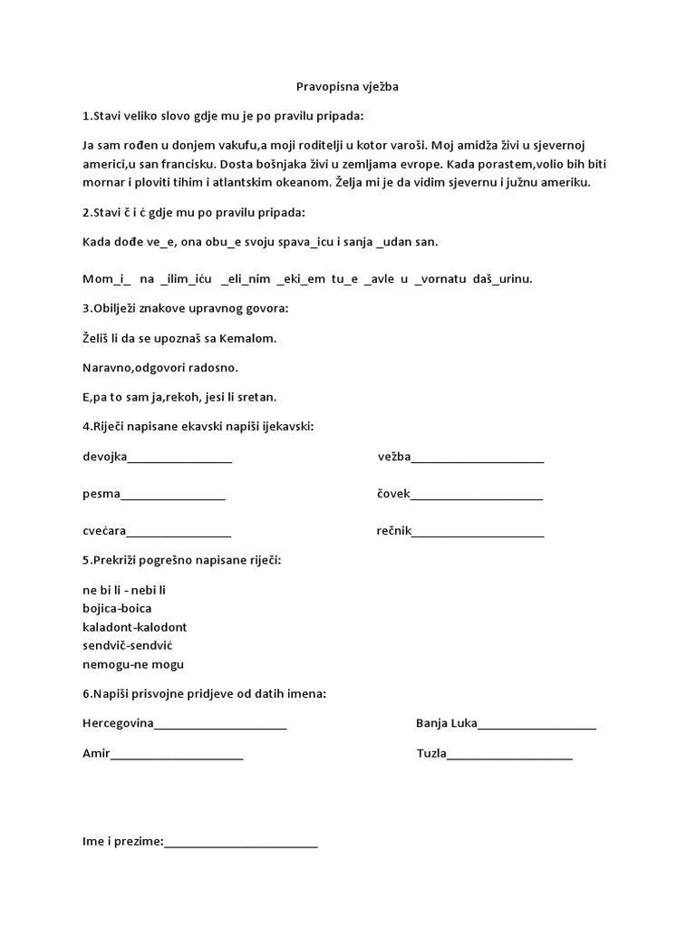 Pravopisna Vjezba VI | PDF