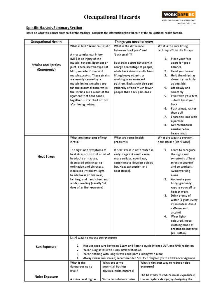 Occupational Hazards | PDF | Noise | Back Pain