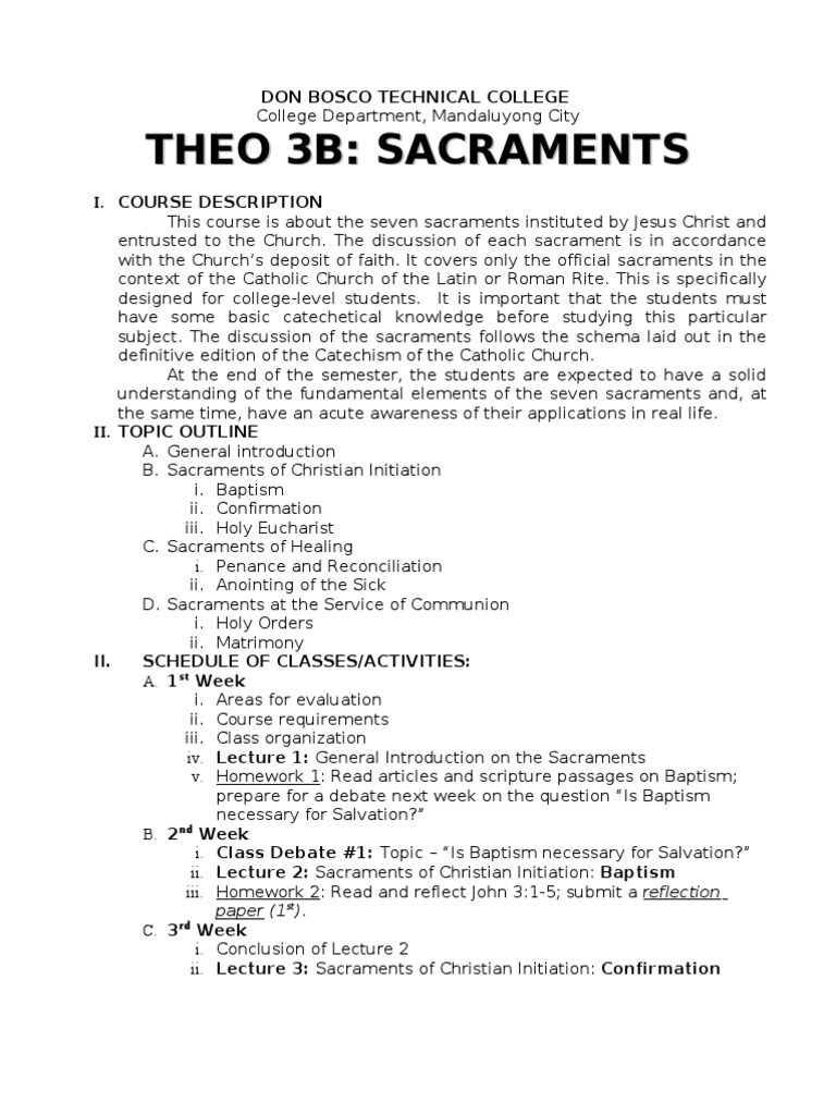 The Seven (7) Sacraments Revised Topic Outline | PDF | Eucharist ...