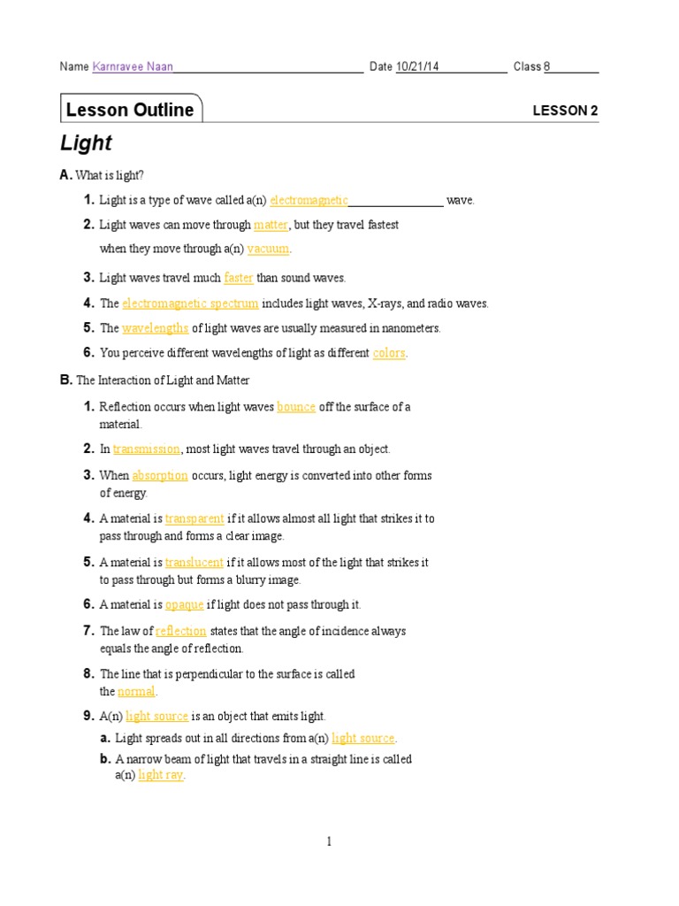 Chapter 4 Lesson 2 | PDF | Light | Waves