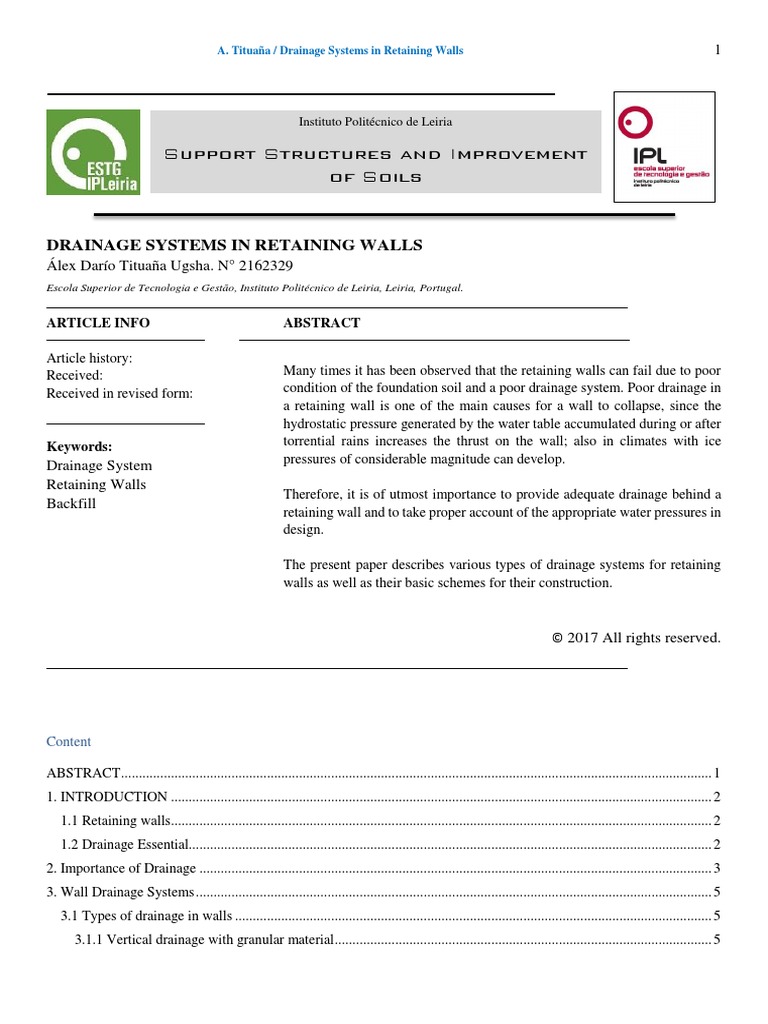 Drainage Systems in Retaining Walls | PDF | Drainage | Geotechnical ...