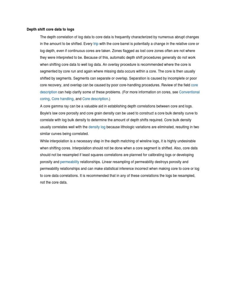 Depth Shift Core Data To Logs | PDF