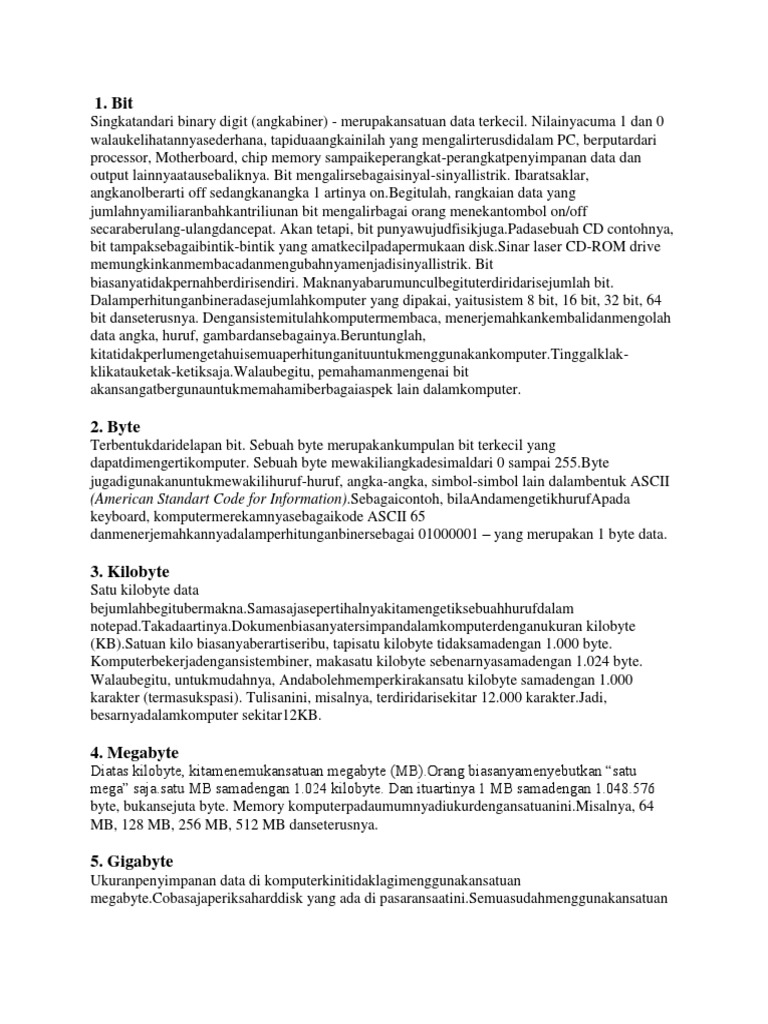 Satuan Ukuran Data dalam Komputer | PDF | Komputer